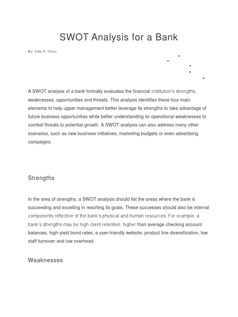 SWOT Analysis for a Bank: Strengths | Swot Analysis | Economies