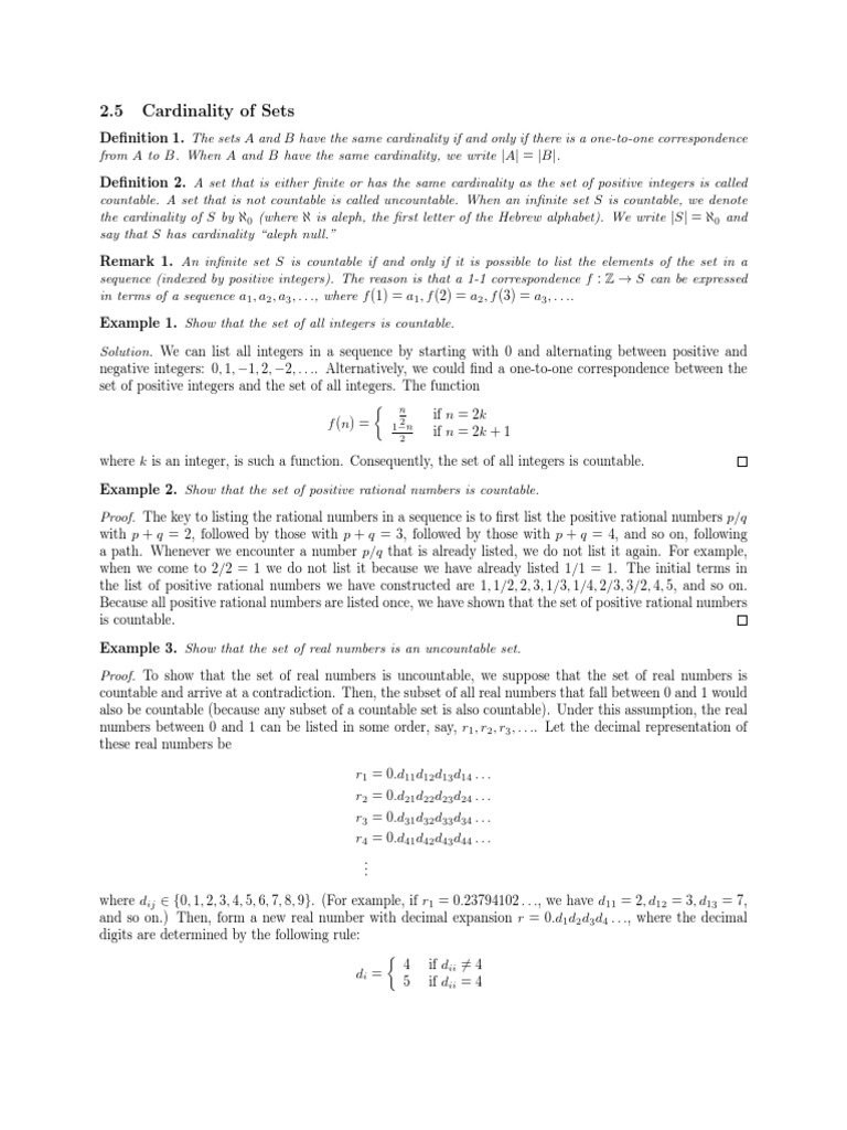 2.5 Cardinality of Sets | PDF | Set (Mathematics) | Mathematical Notation