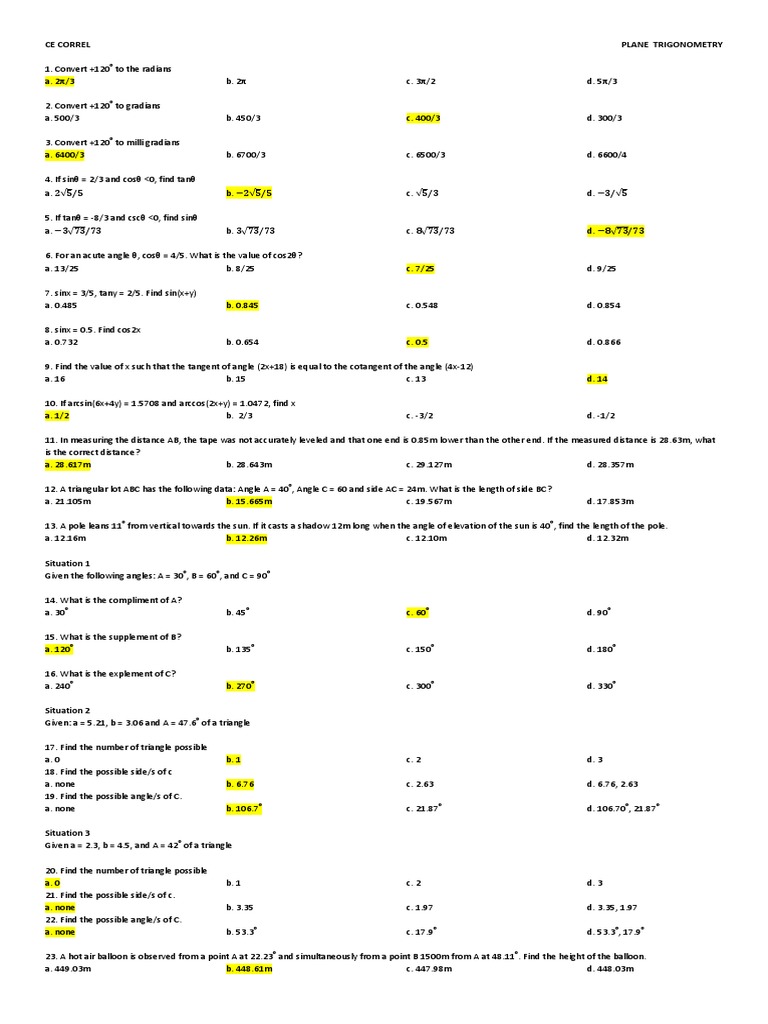 Plane Trigonometry | PDF | Triangle | Area