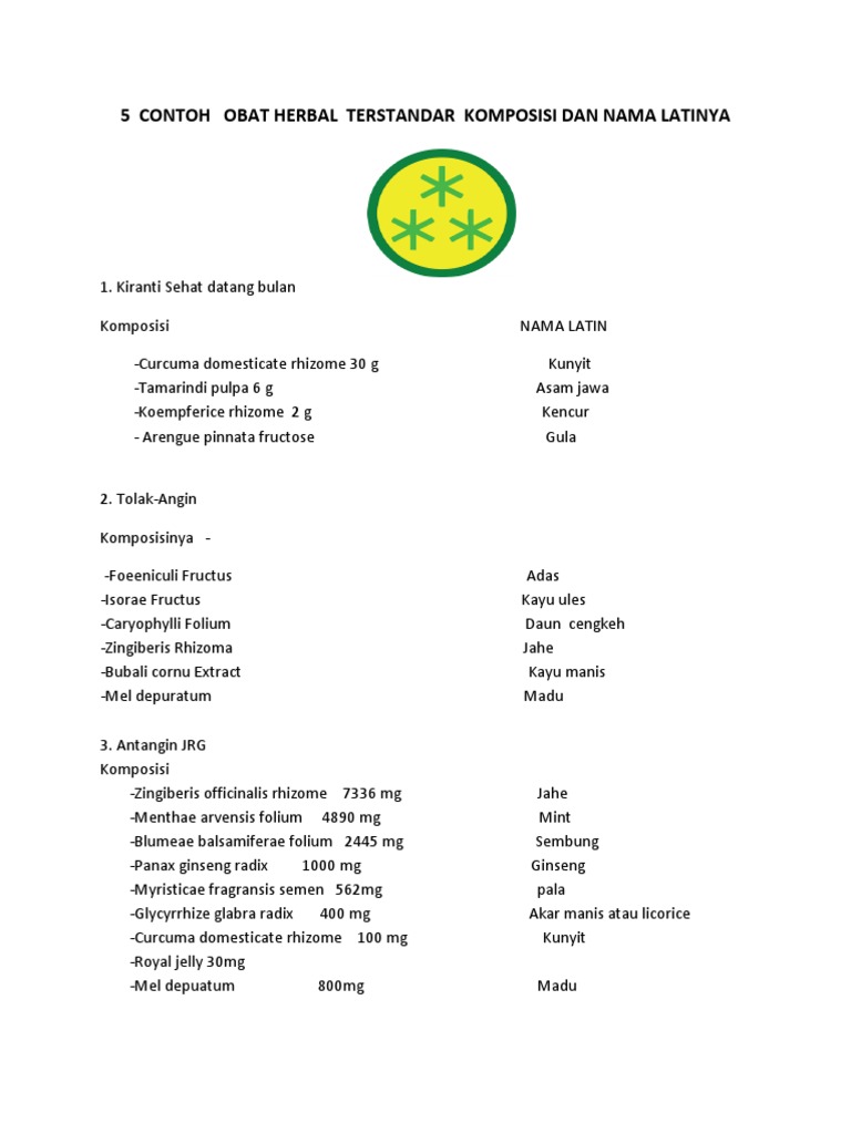 5 Contoh Obat 5herbal Tradisional Komposisi Dan Nama Latenya | PDF
