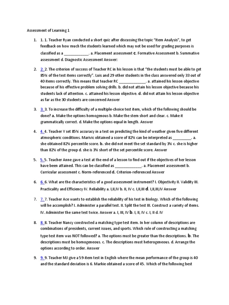 Assessment of Learning 1 Exam | PDF | Educational Assessment | Median
