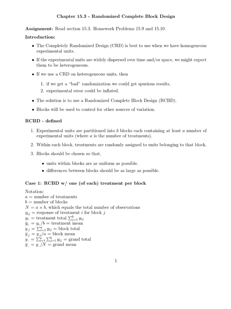 Notes ch15 RCBD v1 | PDF | Analysis Of Variance | Quantitative Research