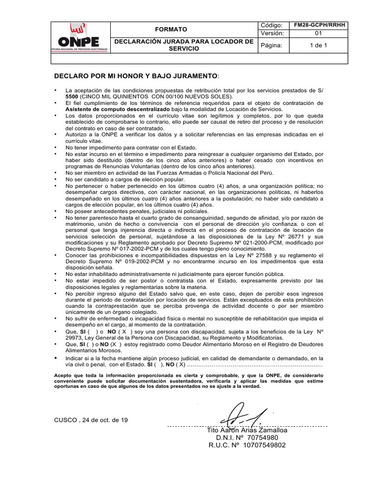 Declaracion Jurada ONP | PDF | Regulación | Estado (política)