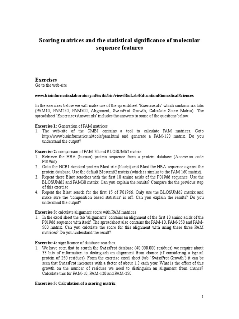 Bioinformatics Exercises Guide | PDF | Sequence Alignment | Blast