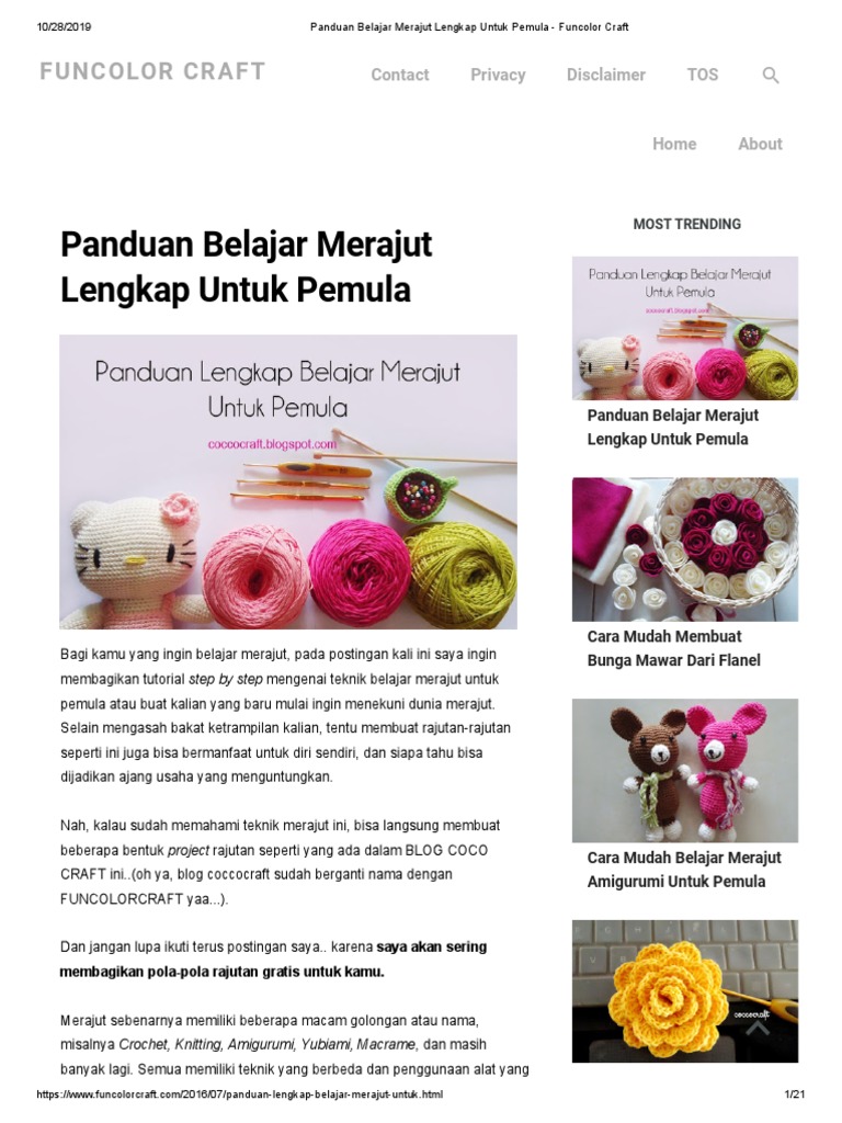 Panduan Belajar Merajut Lengkap Untuk Pemula - Funcolor Craft | PDF
