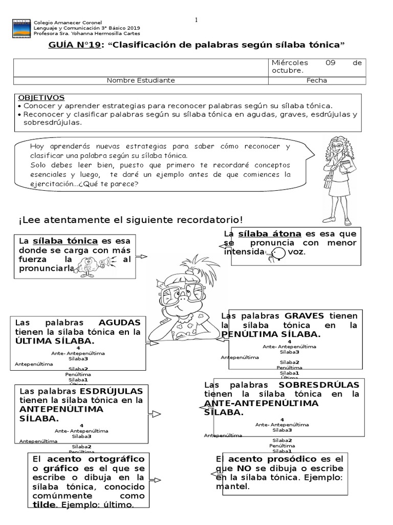 Guía Clasificación de Palabras Según Sílaba Tónica. | PDF | Gramática ...