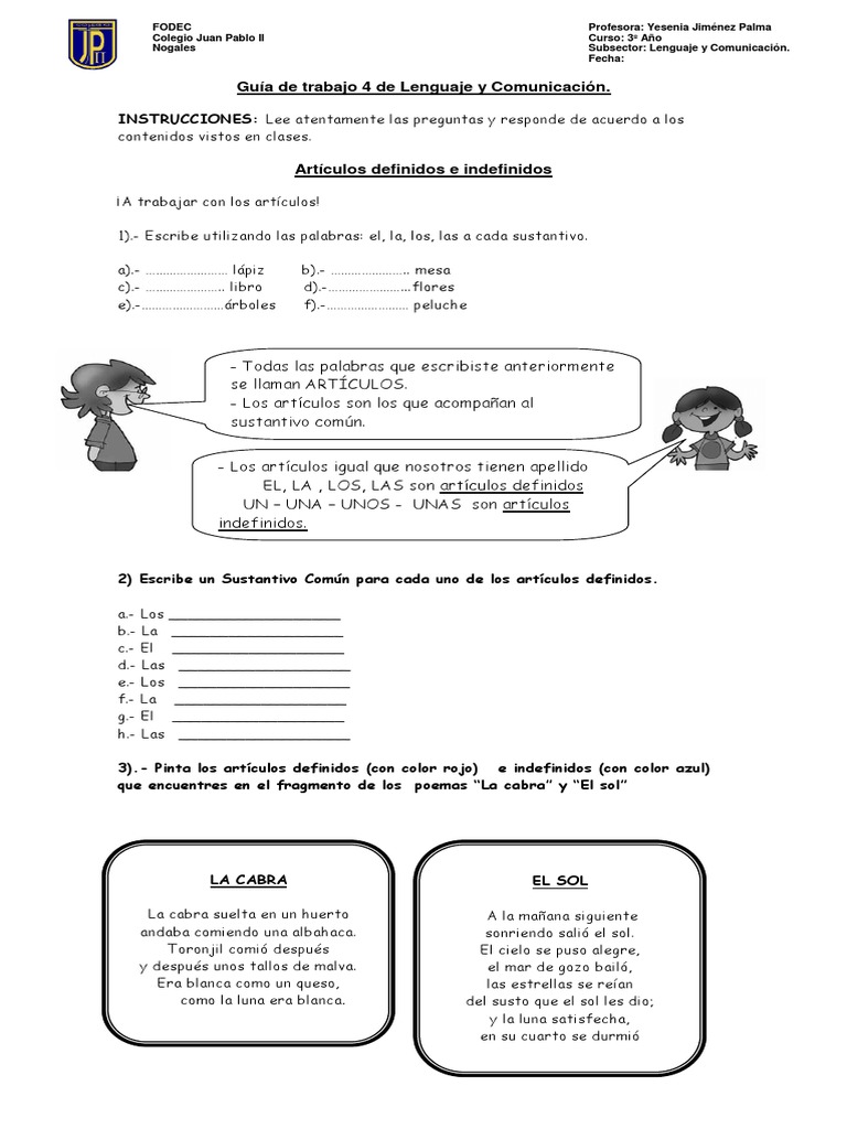 Hojas De Trabajo De Artículos Definidos E Indefinidos Los Utensilios