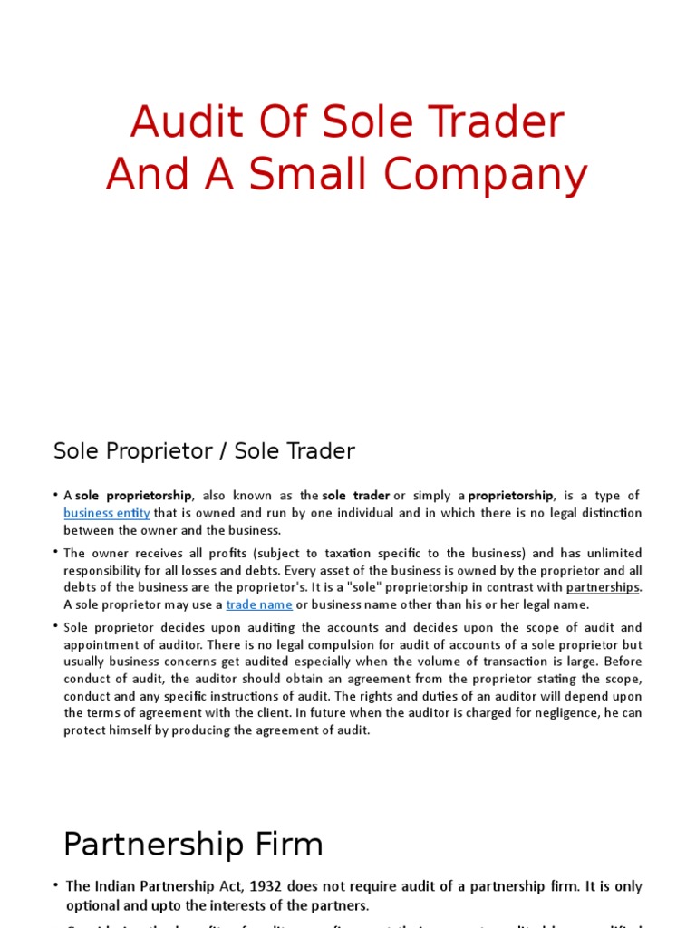 Audit of Sole Trader and A Small Company | PDF | Sole Proprietorship ...