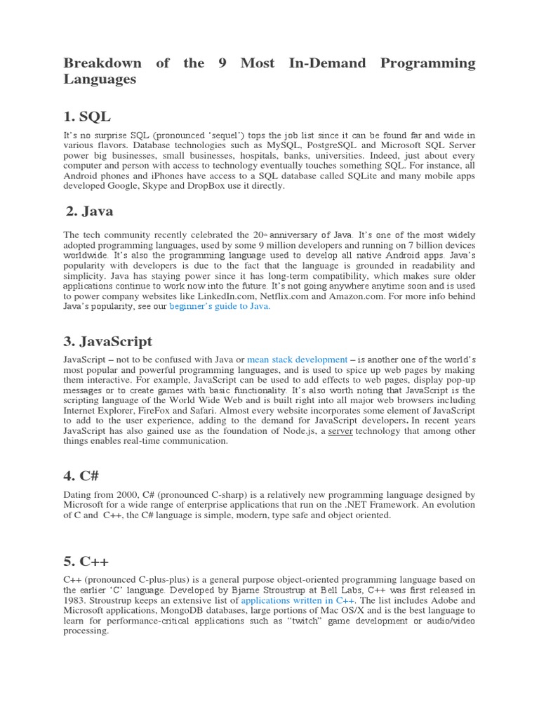 Breakdown of The 9 Most Prgramming Number | PDF | Php | Java Script