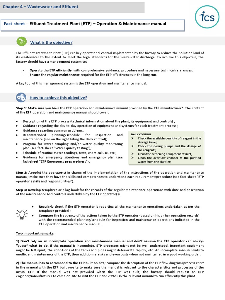 Chap 4 Wastewater Effluent Treatment Plant ETP Operation Manual ...