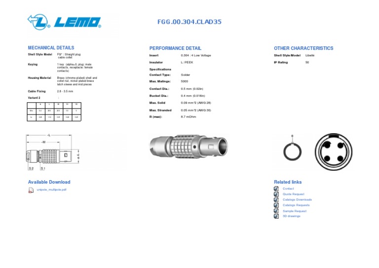 LEMO FGG.00.304.CLAD35 Connector Specs | PDF