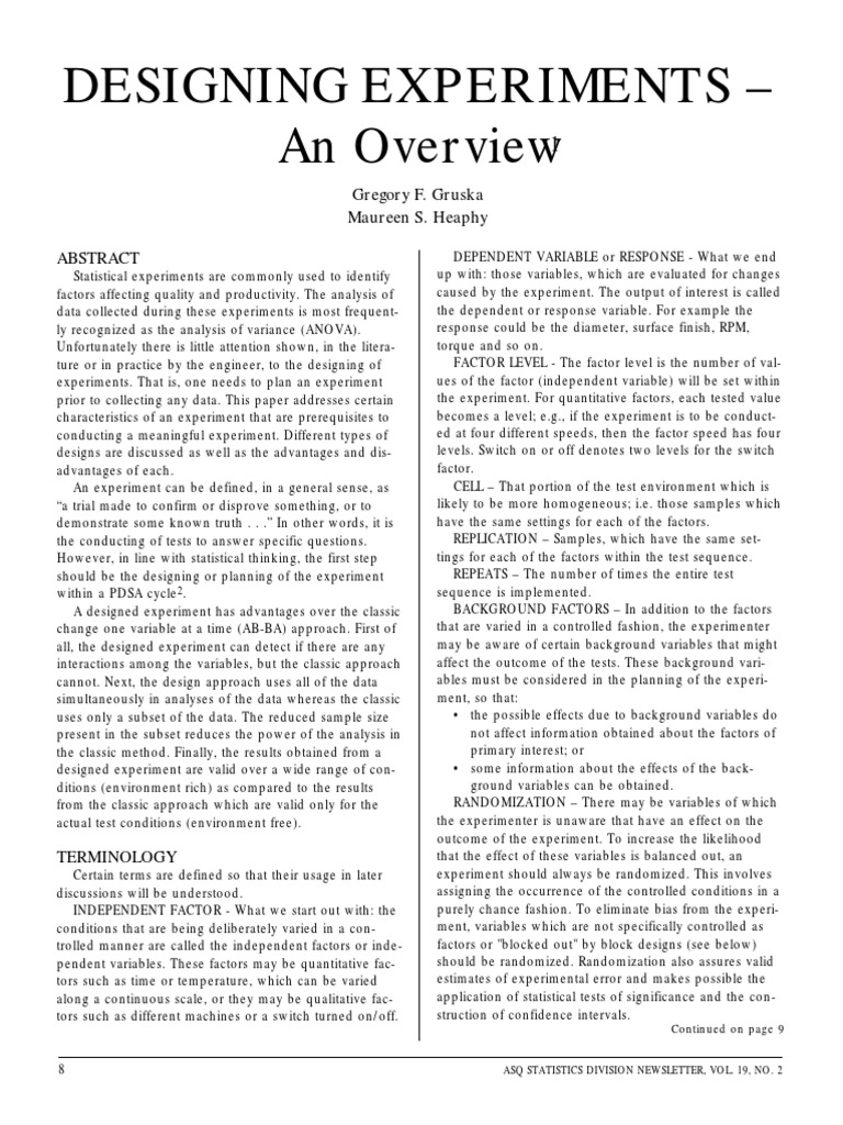 Designing Experiments An Overview | PDF | Design Of Experiments | Experiment