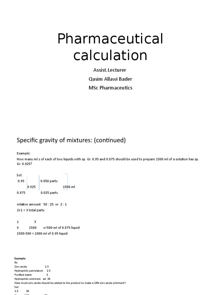 Pharmaceutical Calculation Lec 2 | PDF | Dissociation (Chemistry) | Osmosis