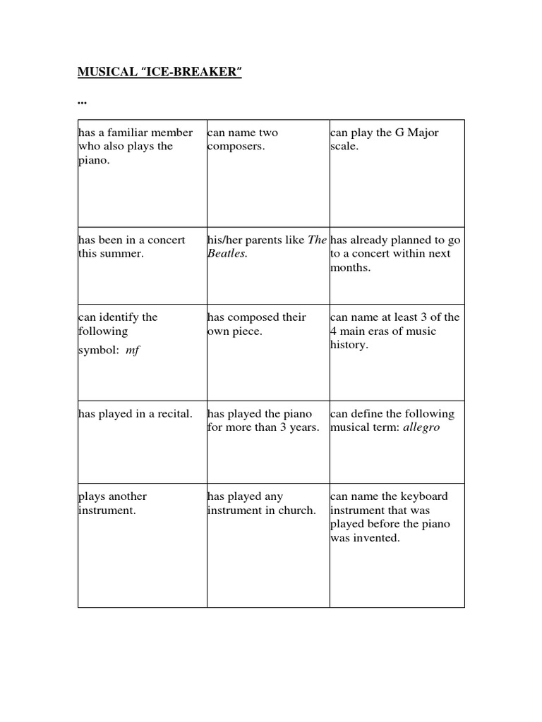 Musical Ice Breaker | PDF