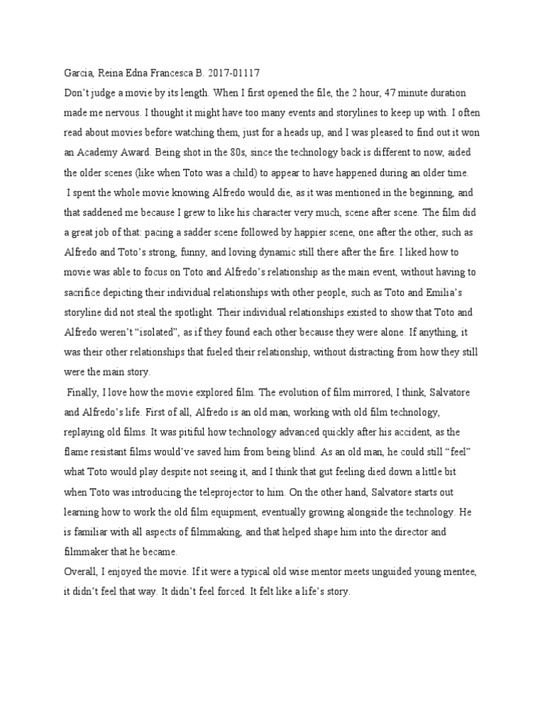 Cinema Paradiso Reaction Paper | PDF