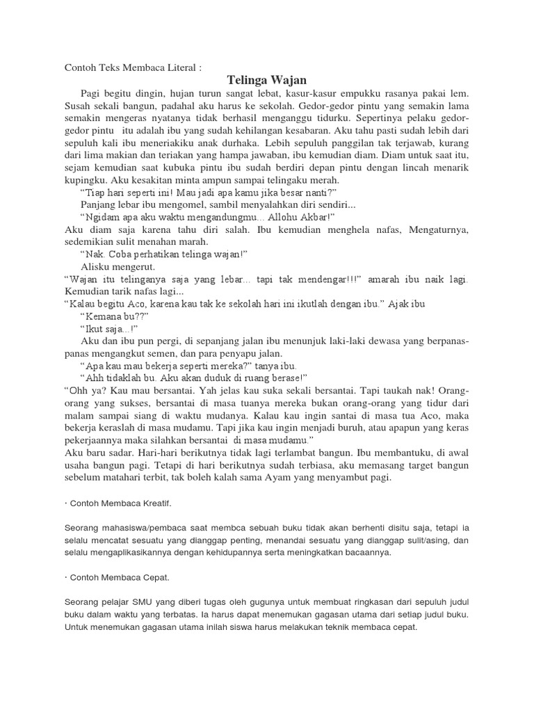 Contoh Teks Membaca Literal | PDF