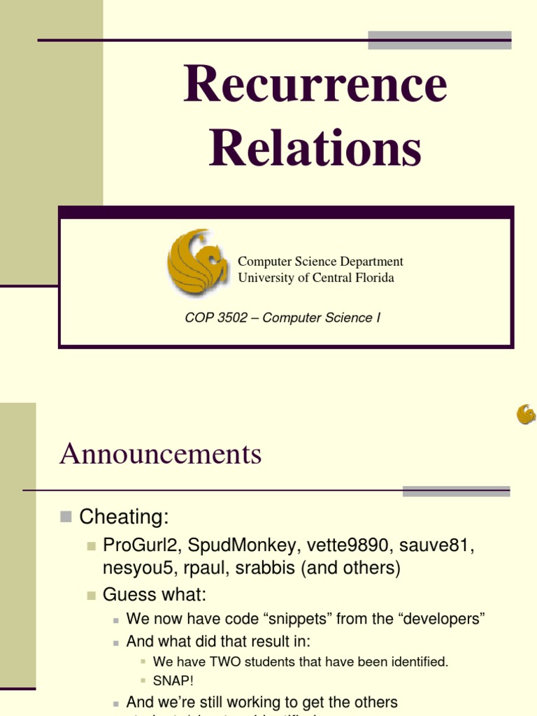 Recurrence Relations: COP 3502 - Computer Science I | PDF | Recurrence Relation | Logarithm