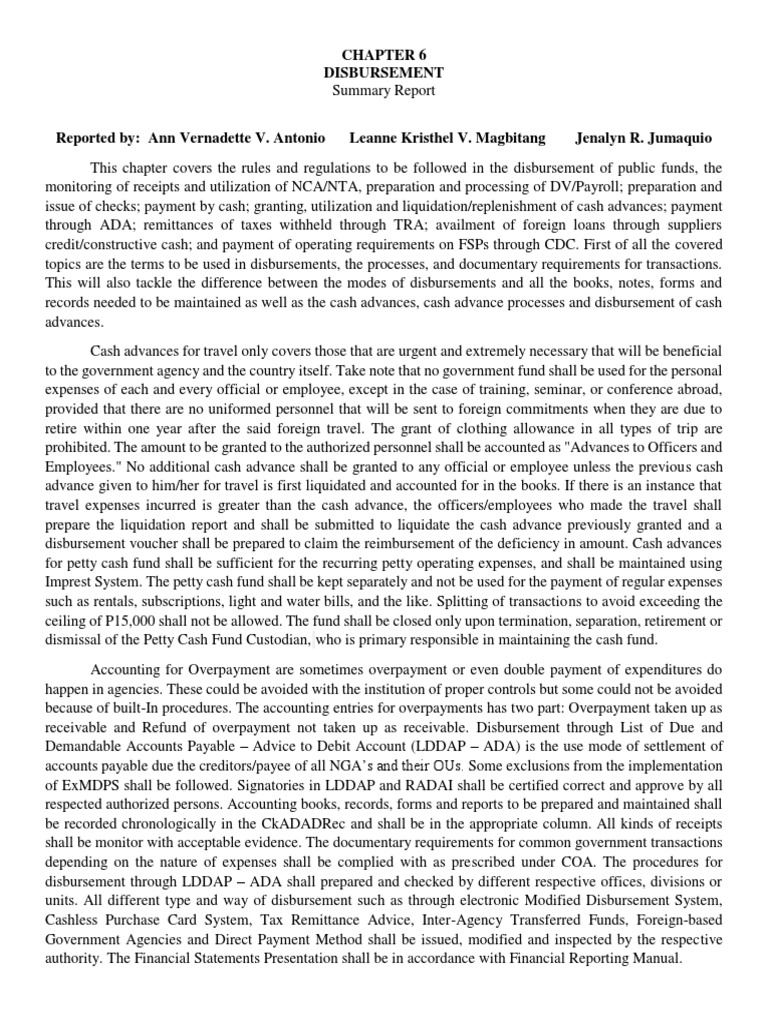 Disbursement Summary Report | PDF | Payments | Services (Economics)