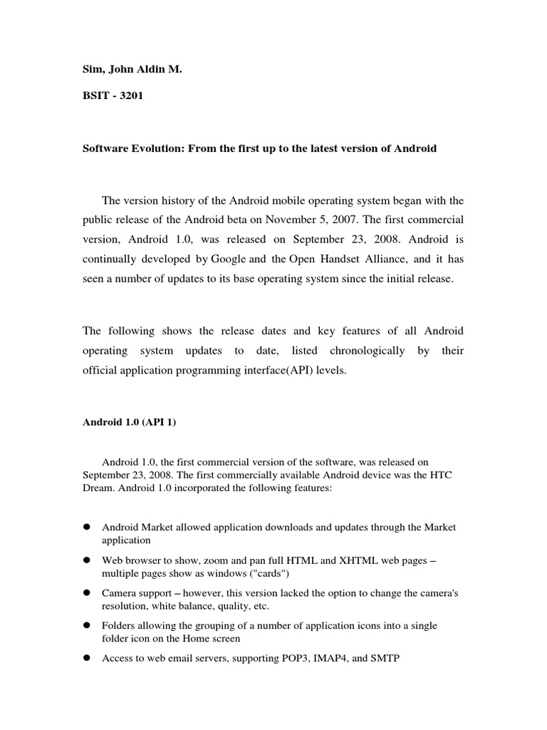Sim, John Aldin M. BSIT - 3201: Android 1.0 (API 1) | PDF | Android (Operating System ...