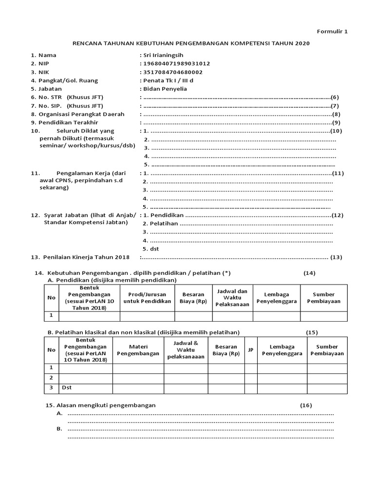 Formulir 1 AKPK 2019 | PDF