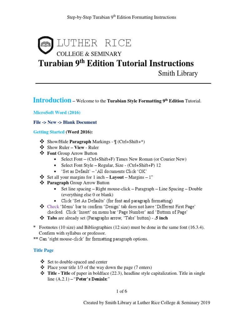 Step-By-Step Turabian Formatting Instructions | PDF | Paragraph ...