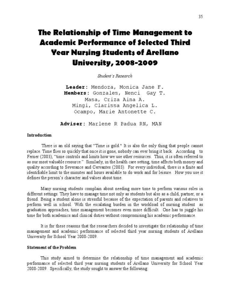 Time Management and Nursing Students' Performance | PDF | Research ...