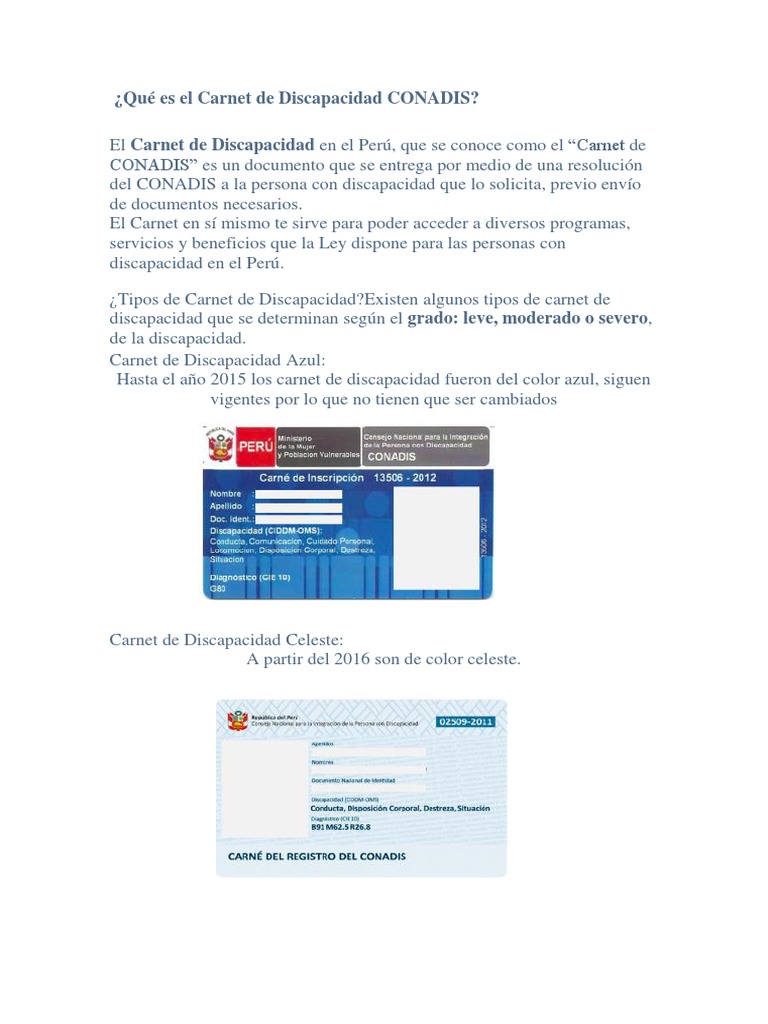Qué Es El Carnet de Discapacidad CONADIS | PDF | Invalidez | Bienestar