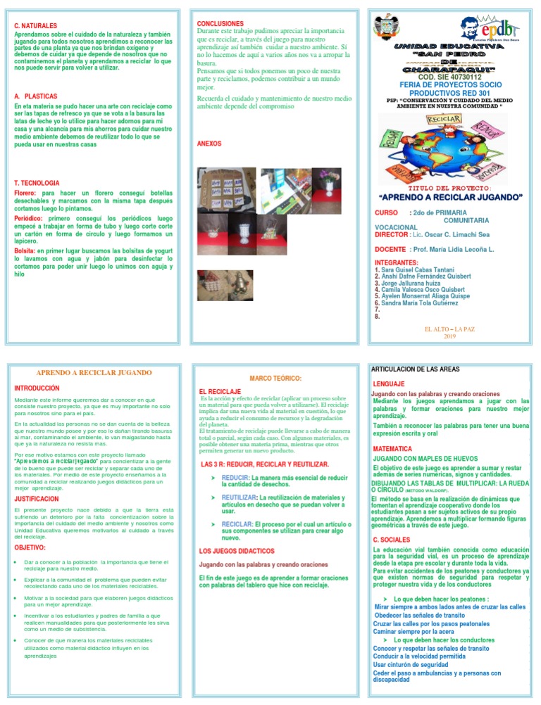 Triptico Reciclaje | PDF | Reciclaje | Residuos