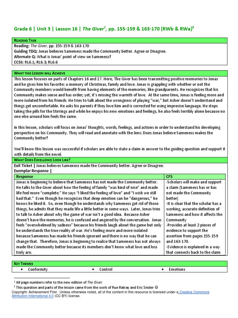 l16 U3 gr6 Lit The Giver PP | PDF | The Giver | Homework