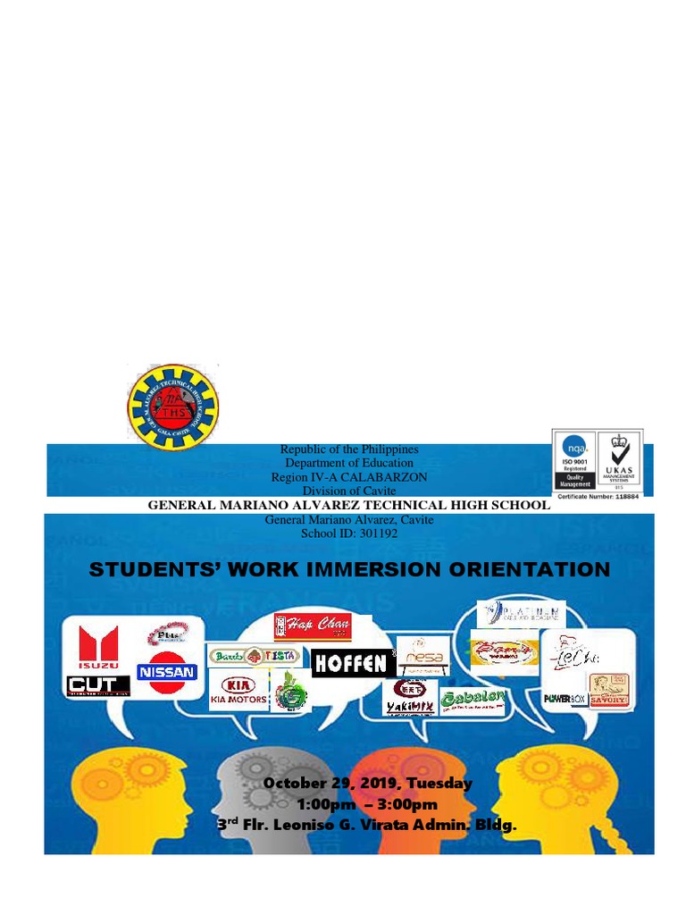 Students' Work Immersion Orientation | PDF
