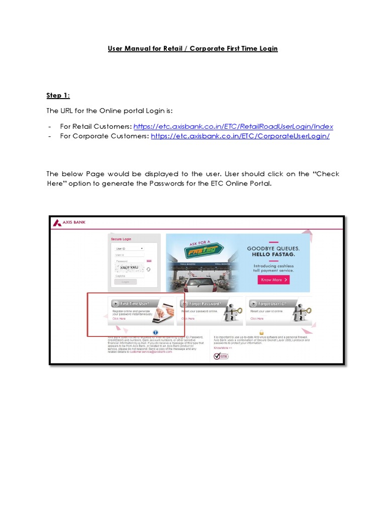 User Manual For Retail / Corporate First Time Login | PDF