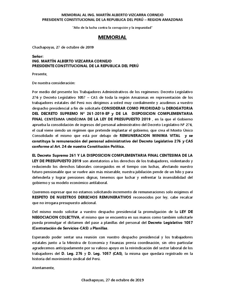 Modelo de Memorial | Perú | Salario