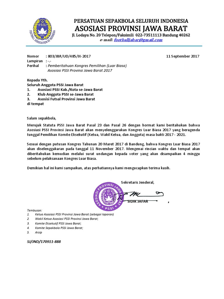 803 JBR UD 485 Surat Pemberitahuan Kongres Pemilihan 2017 PDF | PDF
