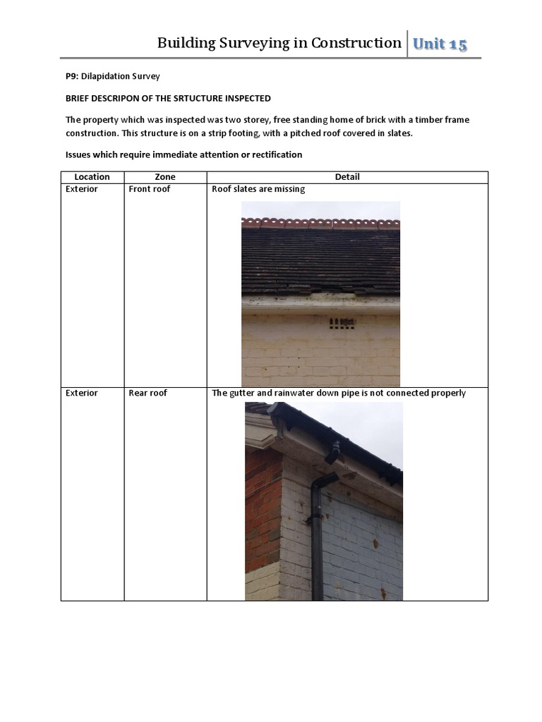 Dilapidation and Condition Survey Report | PDF | Roof | Window