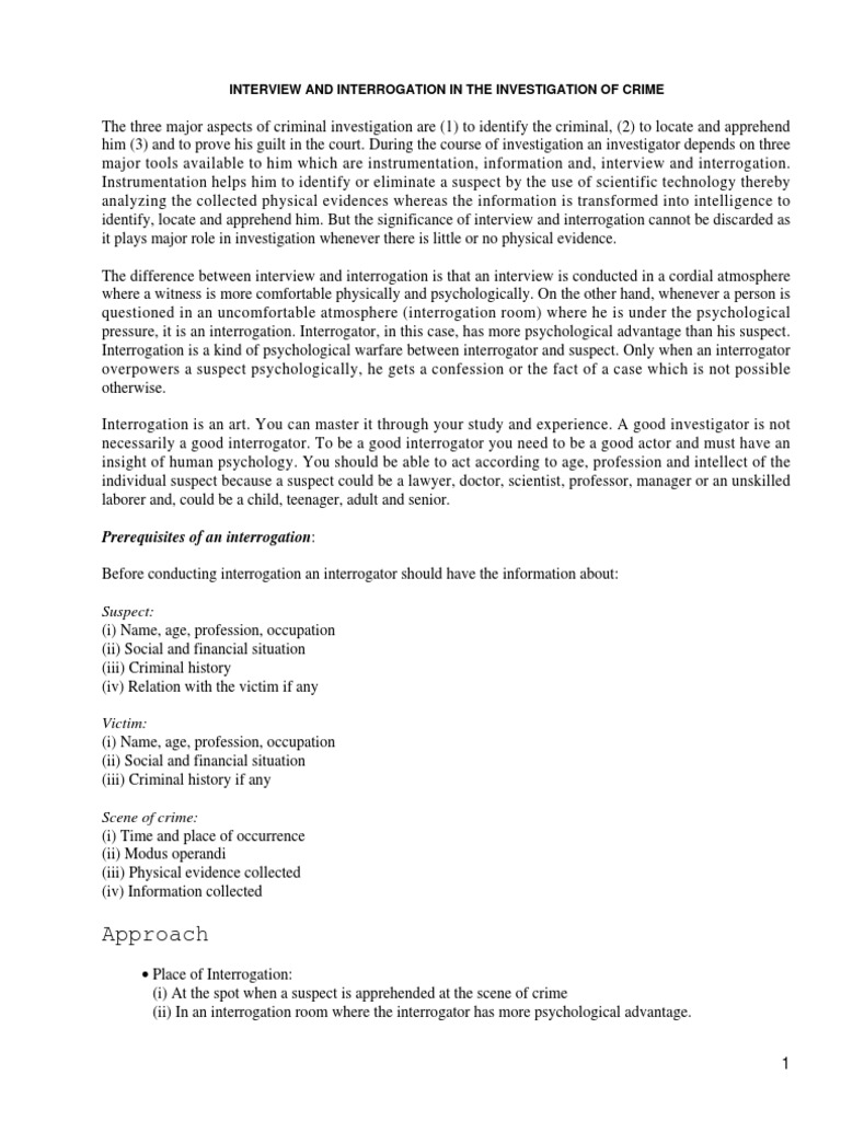 Approach: Interview and Interrogation in The Investigation of Crime ...