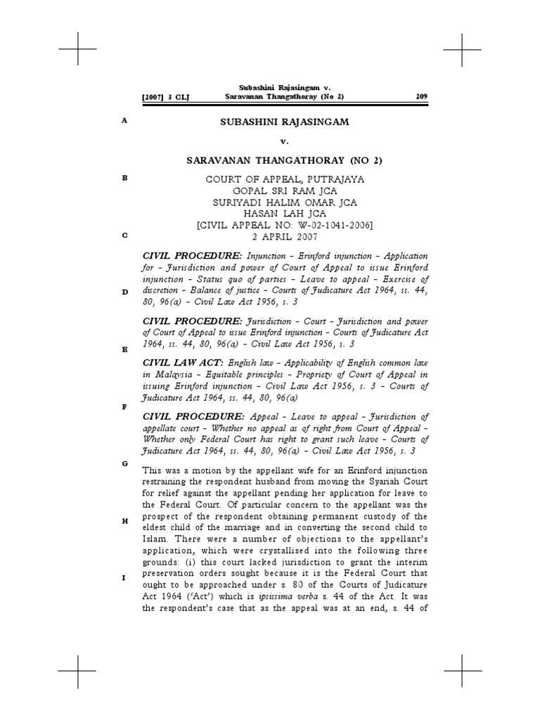 Subashini v Saravanan: Erinford Injunction | PDF | Judgment (Law ...