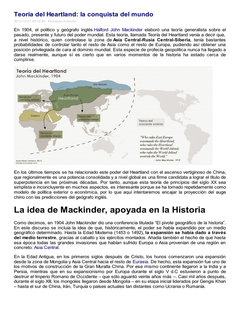 La Teoría del Heartland de Mackinder y su relevancia para entender el ...