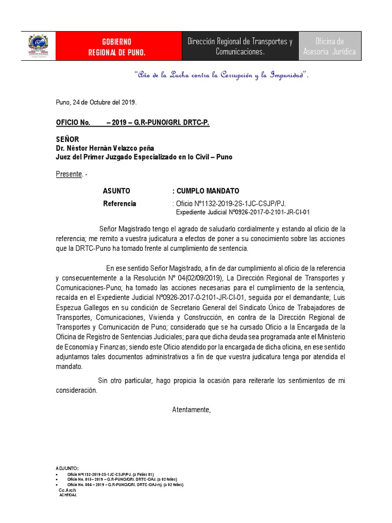 Oficio Juzgado de Cumplimiento de Documento | PDF | Ley Pública ... Oficio Juzgado de Cumplimiento de Documento | PDF | Ley Pública ...