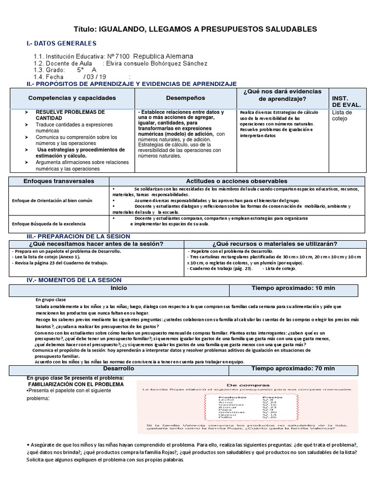 Mate Problema Paev Igualacion Elvira 5a | PDF | Presupuesto | Salón de clases