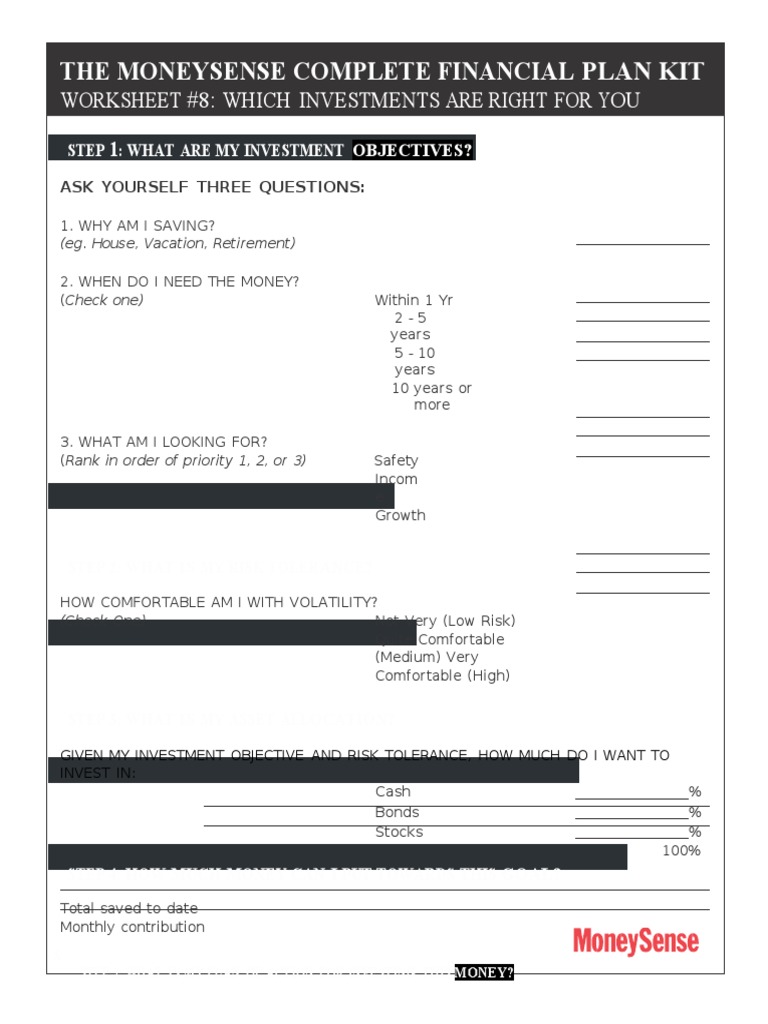 The Moneysense Complete Financial Plan Kit: Worksheet #8: Which ...