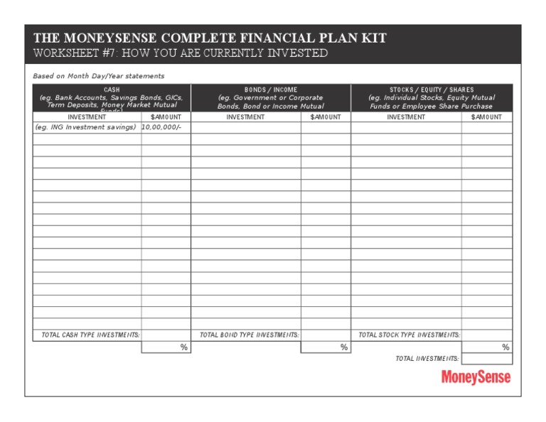 The Moneysense Complete Financial Plan Kit: Worksheet #7: How You Are ...