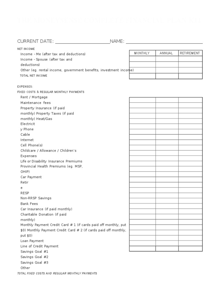 The Moneysense Complete Financial Plan Kit: Worksheet #4: Your Spending ...