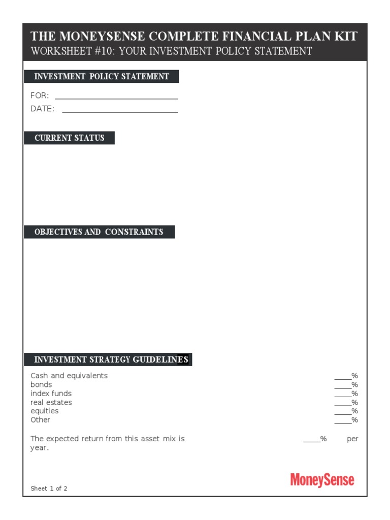 The Moneysense Complete Financial Plan Kit: Worksheet #10: Your ...