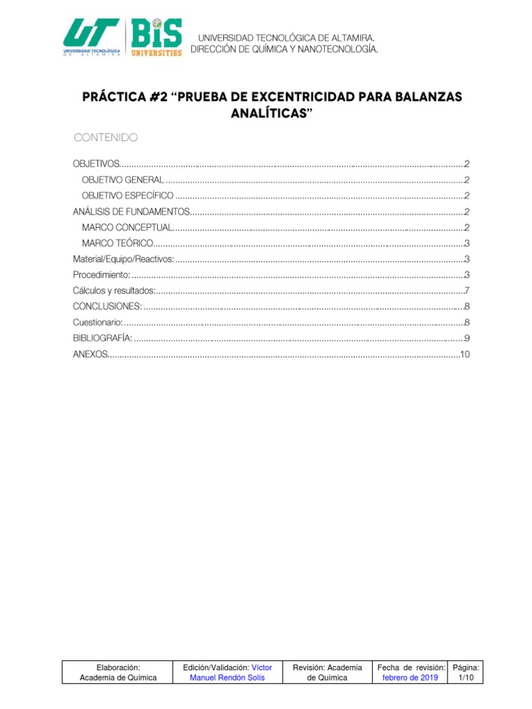 Prueba de Excentricidad en Balanzas | PDF | Química | Ciencias fisicas