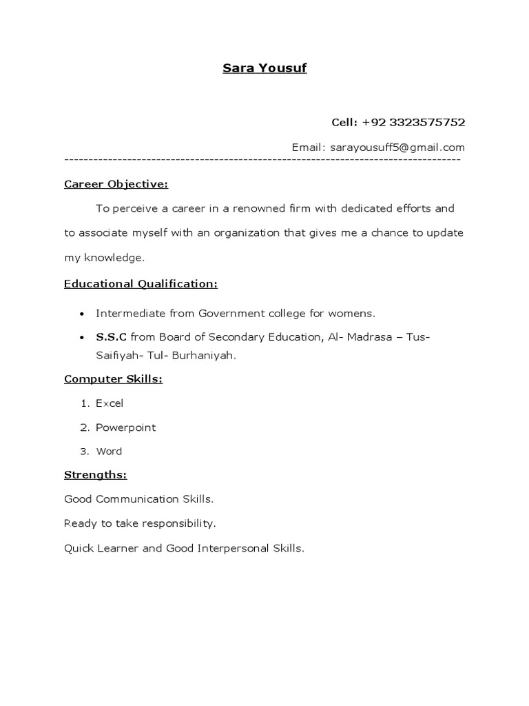 Sara Yousuf - Resume Overview | PDF | Career & Growth | Wellness