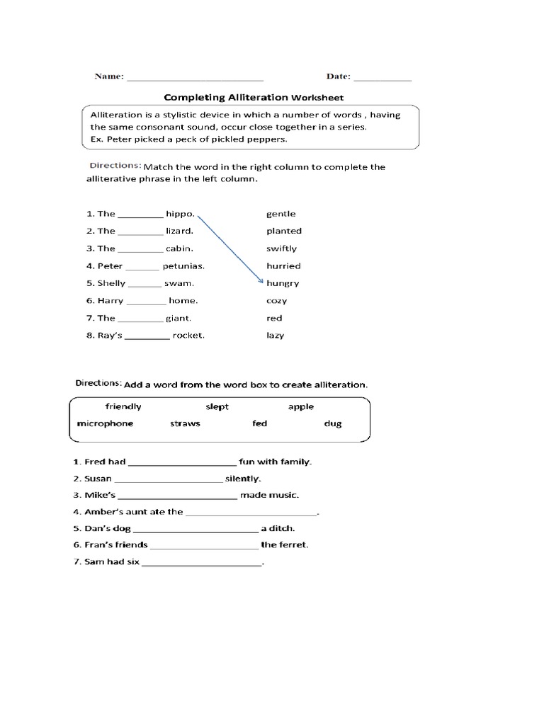 Alliteration Worksheet 1 | PDF