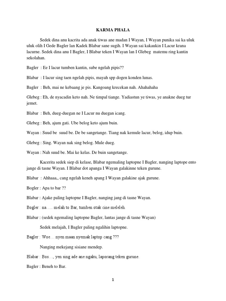 Tugas Drama Bahasa Bali Karma Phala | PDF