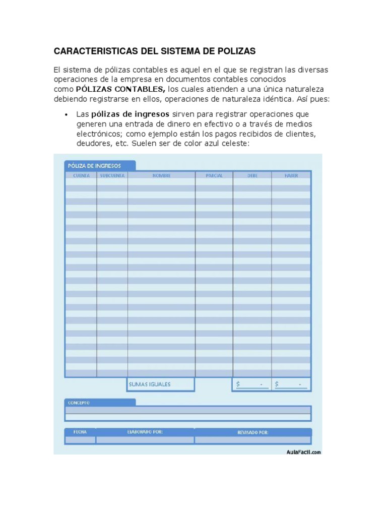 Polizas Caracteristicas y Tipos | Cheque | Póliza de seguros