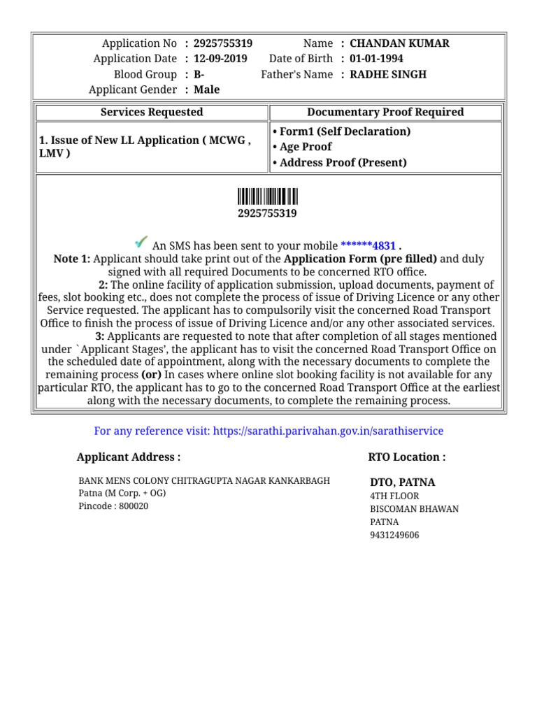 For Any Reference Visit: Https://sarathi - Parivahan.gov - In ...