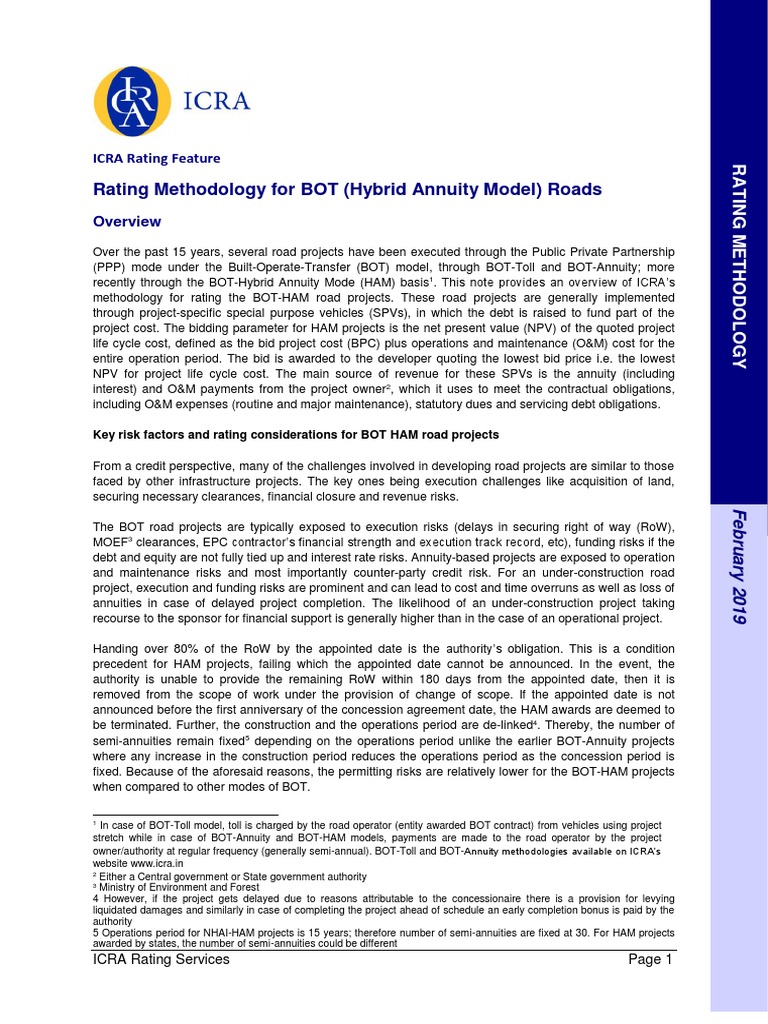 BOT (HAM) Roads, Rating Methodology, Feb 2019 | PDF | Debt | Internal ...